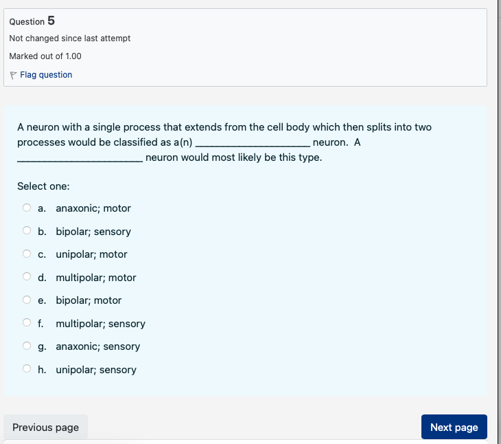 Solved A neuron with a single process that extends from the | Chegg.com
