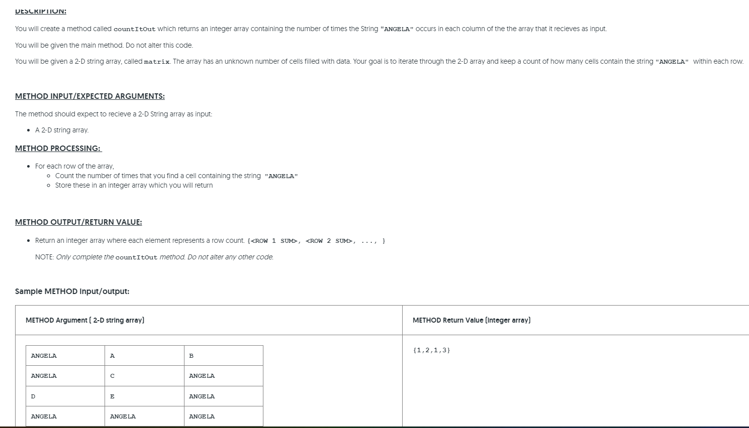 Solved DESCRIPTION: You will create a method called | Chegg.com