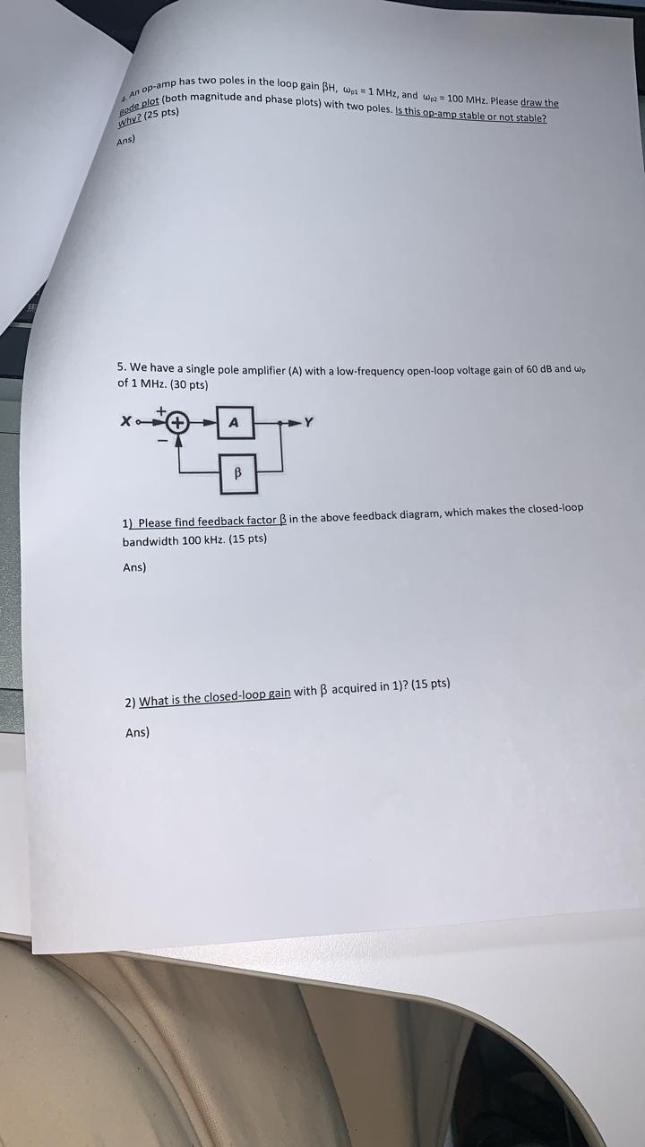 [Solved]: 1. An op-amp has two poles in the loop gain H,p1=
