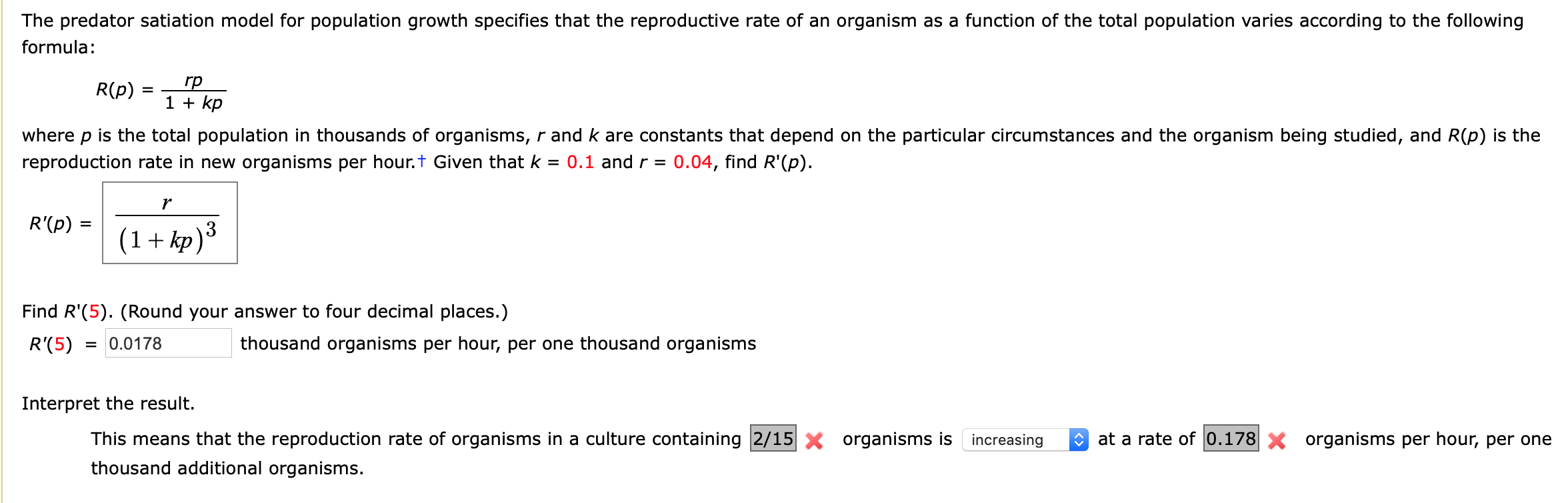 Solved The predator satiation model for population growth | Chegg.com