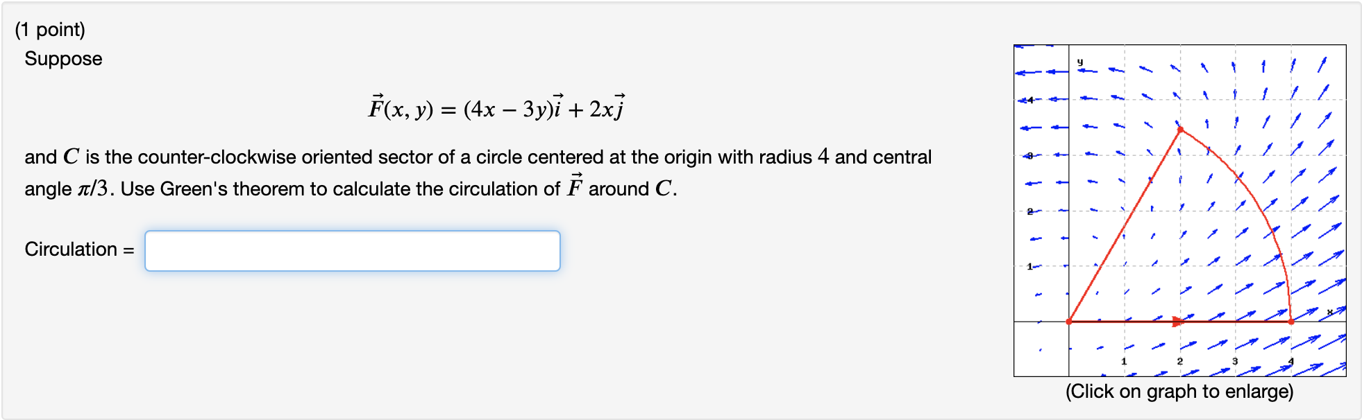 Solved (1 point) Suppose F(x, y) = (4x – 3y)i + 2xj and C is | Chegg.com