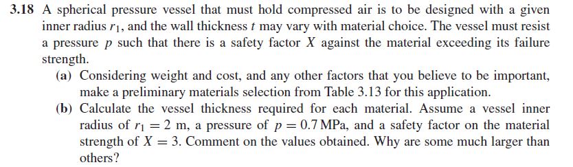 Solved 3.18 A spherical pressure vessel that must hold | Chegg.com