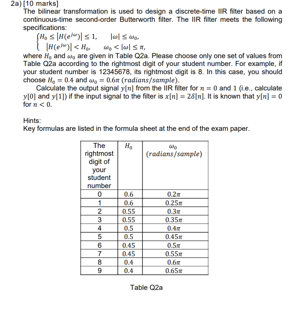 Solved a) [10 marks ] The bilinear transformation is used to | Chegg.com