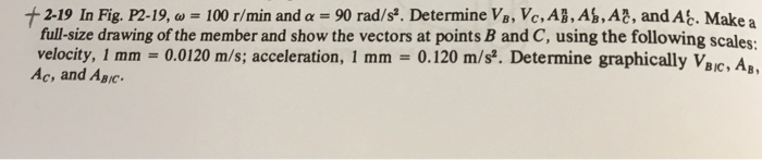 Solved ナ2-19 In Fig. P2-19, ω = 100 r/min and α = 90 rad/s. | Chegg.com