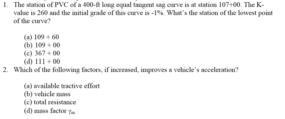 1. The station of PVC of a 400 -ft long equal tangent | Chegg.com