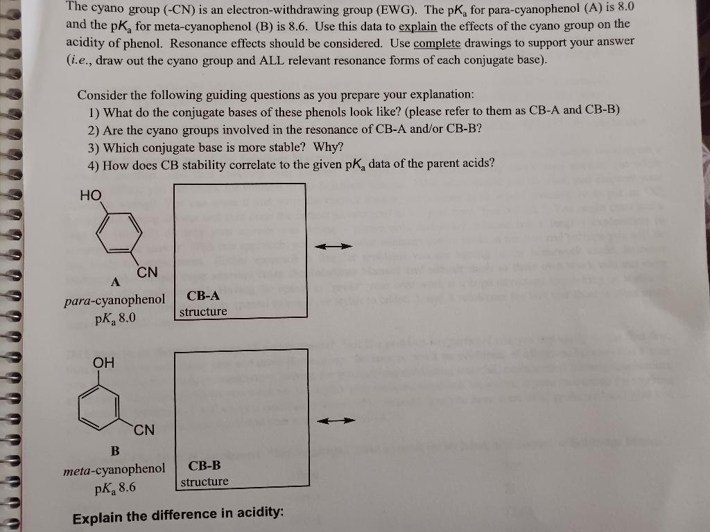 Solved The cyano group (-CN) is an electron-withdrawing | Chegg.com