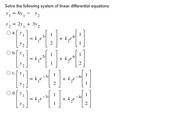 Solved Solve the following system of linear differential | Chegg.com