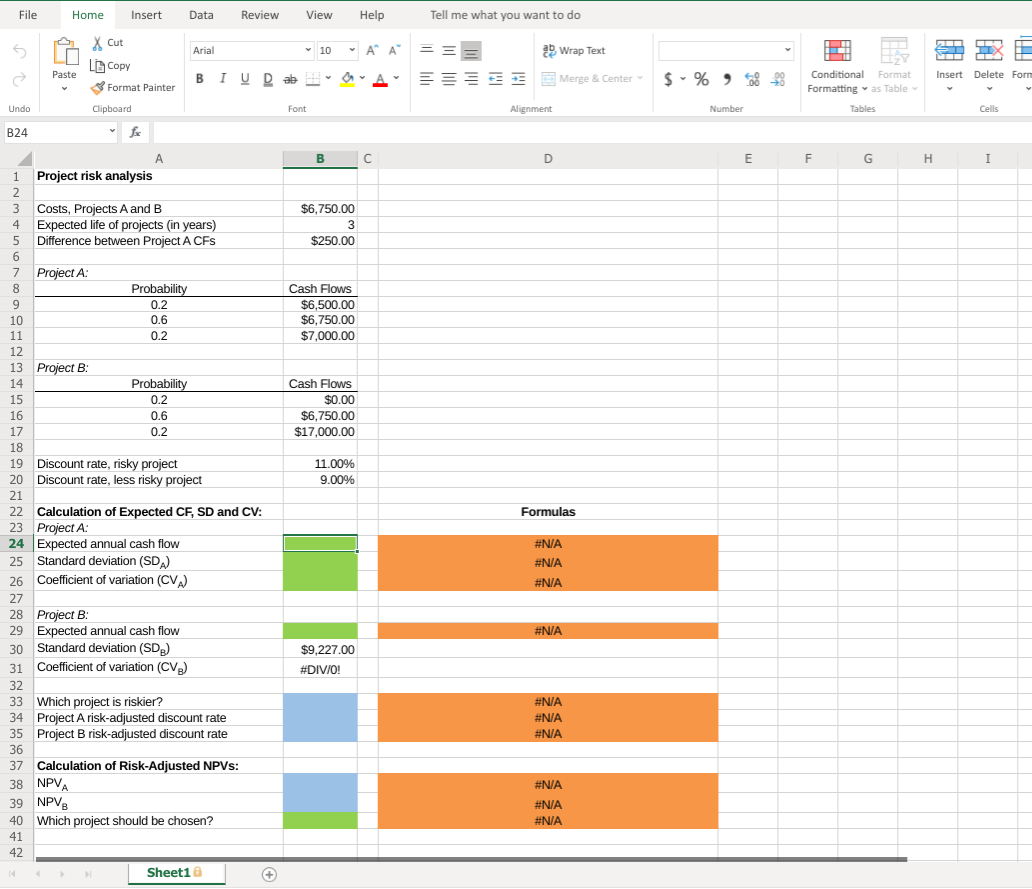 Excel Online Structured Activity : Project risk | Chegg.com