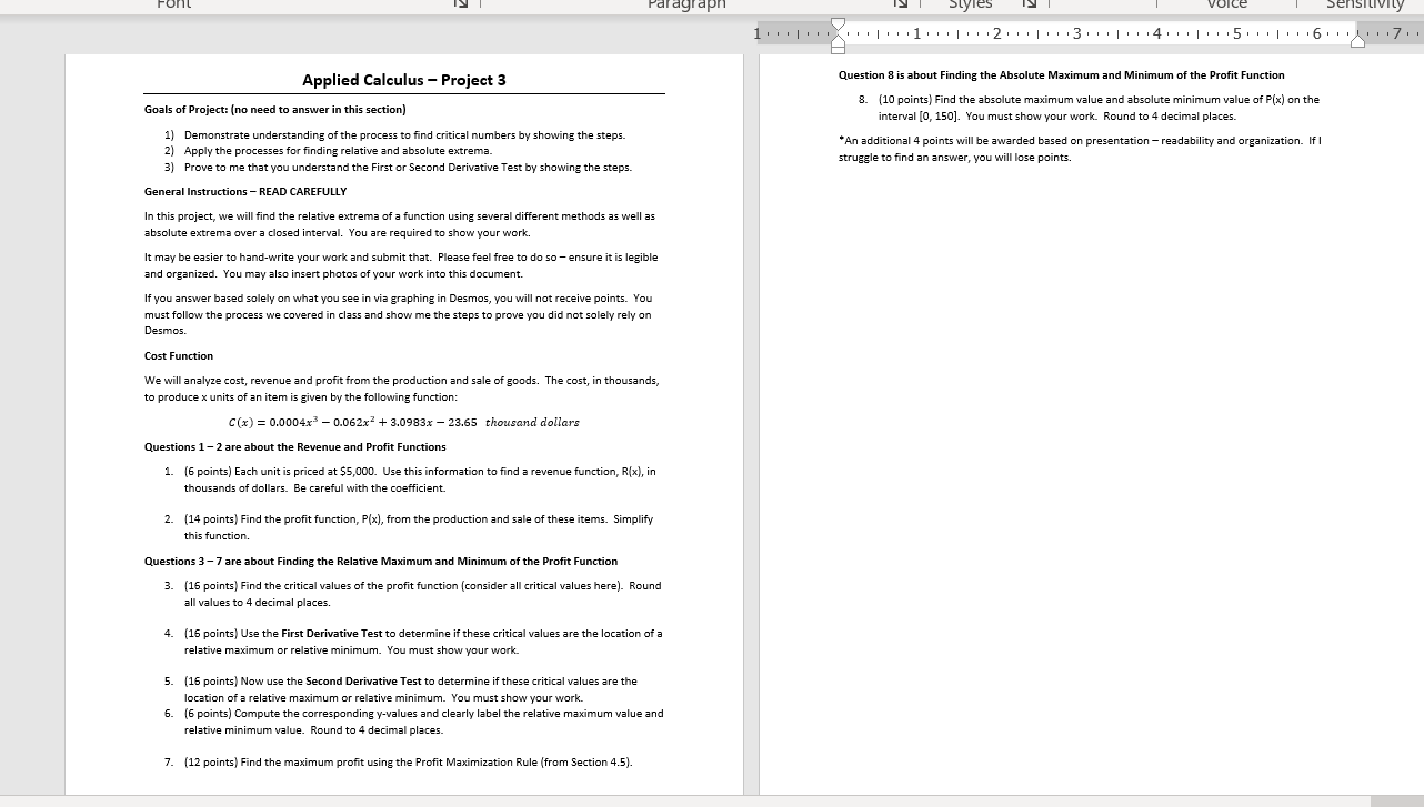 Solved Applied Calculus - Project 3 Goals of Project: (no | Chegg.com