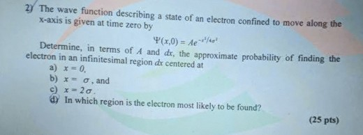 Solved 2 The wave function describing a state of an electron | Chegg.com