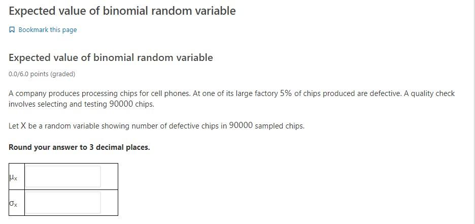 Solved Expected value of binomial random variable Bookmark | Chegg.com