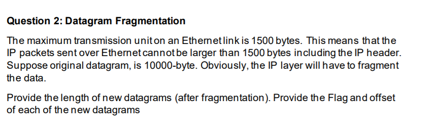 Solved Question 2: Datagram Fragmentation The maximum | Chegg.com
