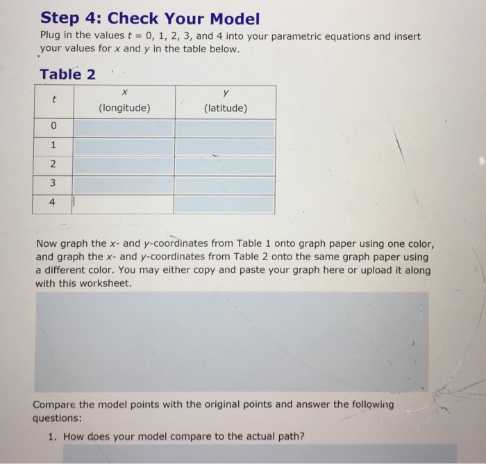 Solved Step 4: Check Your Model Plug in the values t0, 1, 2, | Chegg.com