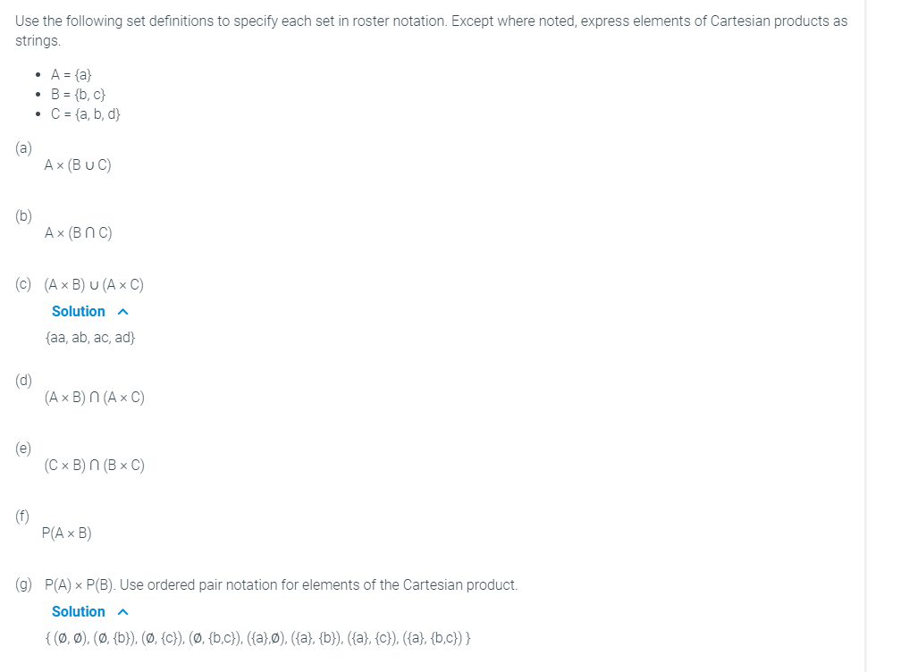 Solved Use the following set definitions to specify each set | Chegg.com