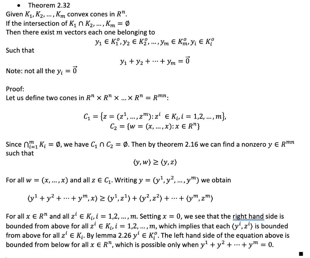 Solved Theorem 2.32 Given K1, K2, ..., Km convex cones in | Chegg.com