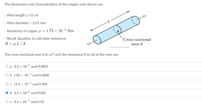 Solved The dimensions and characteristics of the copper wire | Chegg.com