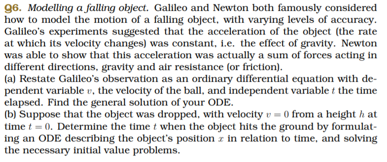 Solved 96. Modelling a falling object. Galileo and Newton | Chegg.com