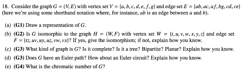 Solved 18. Consider the graph G = (V, E) with vertex set V = | Chegg.com
