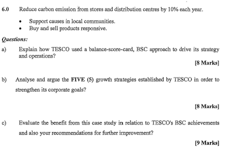 Solved Case Study: Tesco - Balanced Scorecard, BSC. 1.0 | Chegg.com