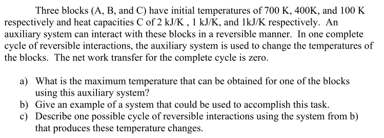 Solved Three blocks (A, B, and C) have initial temperatures | Chegg.com