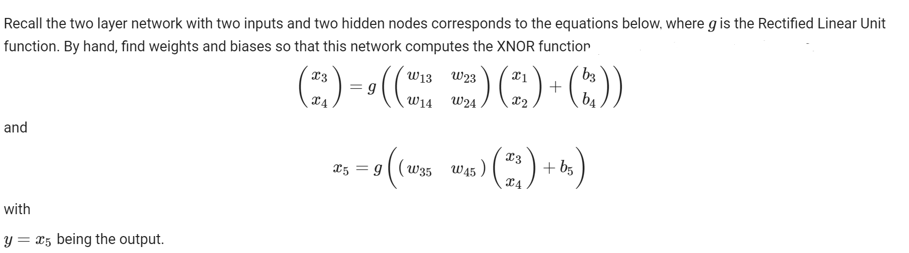 Solved Recall the two layer network with two inputs and two | Chegg.com