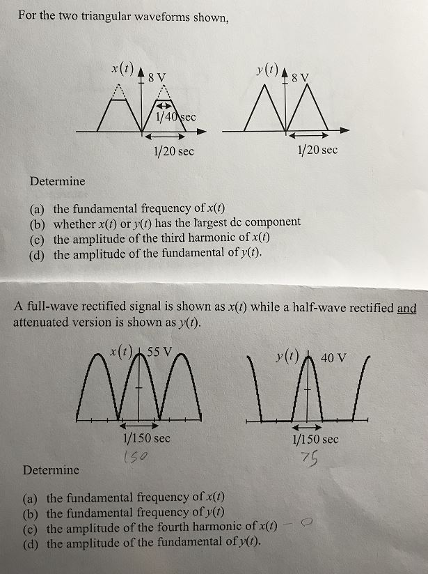 Solved For the two triangular waveforms shown, 8 V 8 V 1/20 | Chegg.com