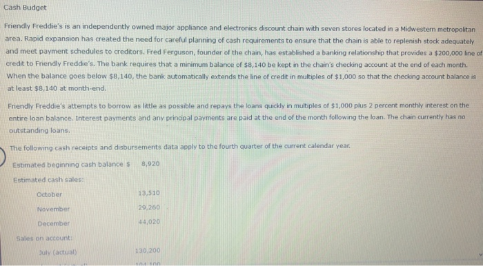 Cash Budget Friendly Freddie's is an independently | Chegg.com