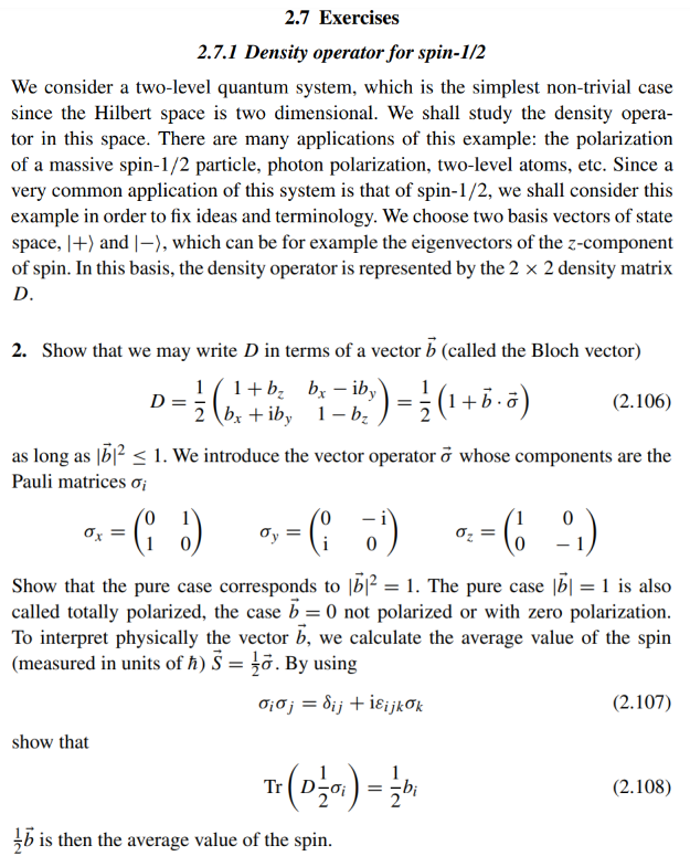 Solved 2.7.1 Density operator for spin-1/2 We consider a | Chegg.com