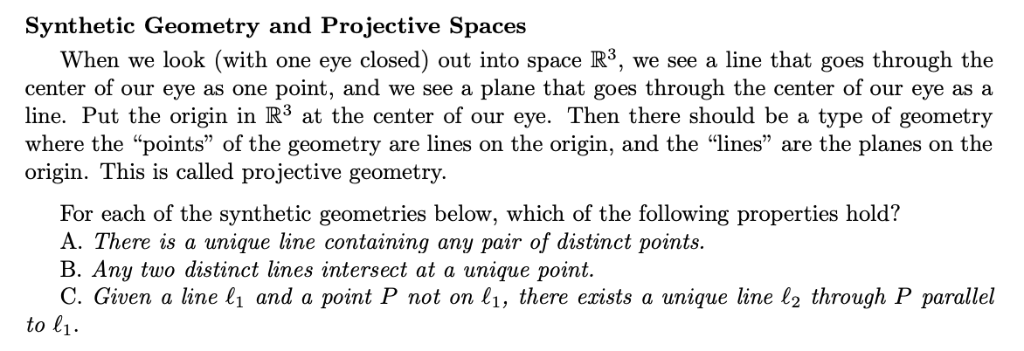 Solved Synthetic Geometry and Projective Spaces When we look | Chegg.com