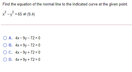 Solved Find the equation of the normal line to the indicated | Chegg.com