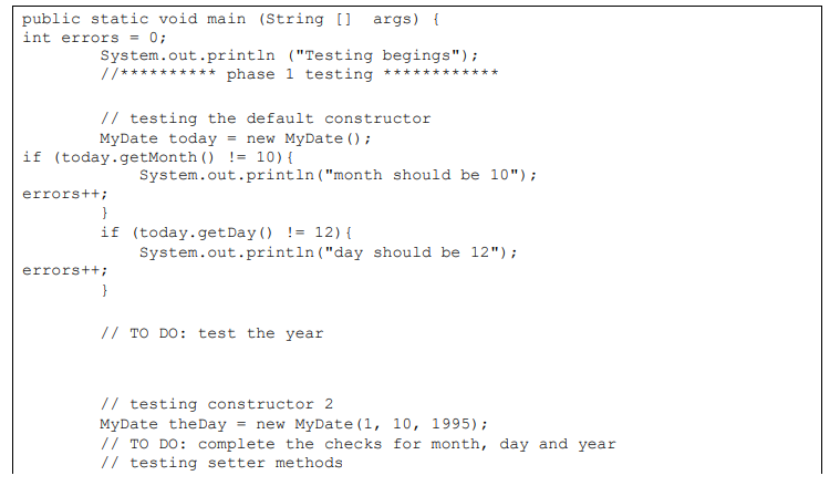 Solved Requirements Create a class called MyDate to keep | Chegg.com