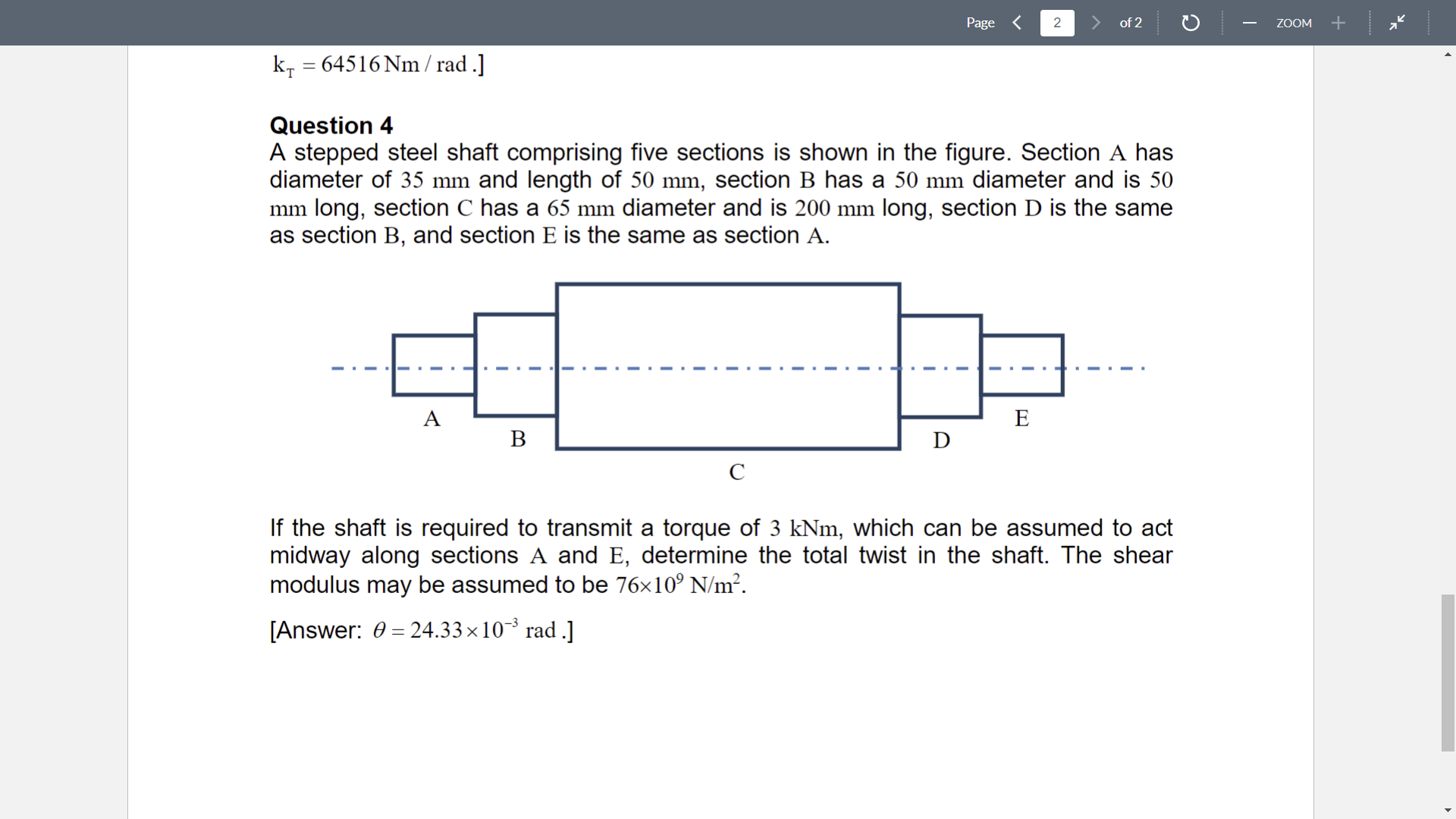 Solved Question 4 A stepped steel shaft comprising five | Chegg.com