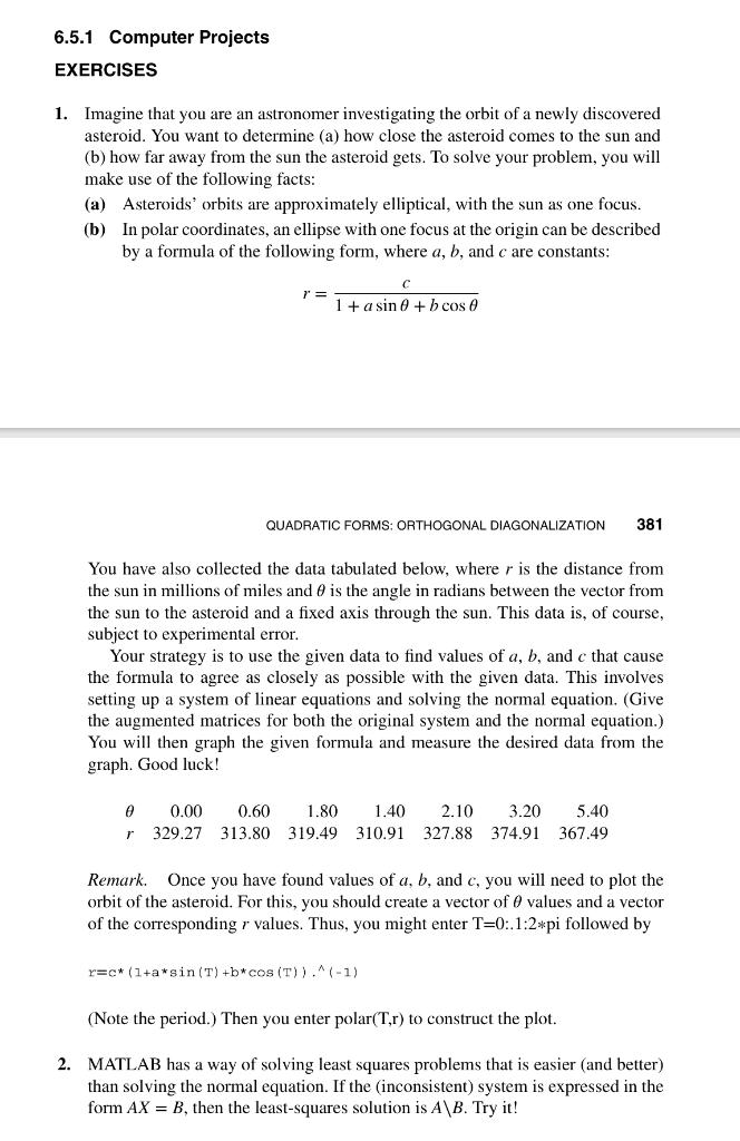 6.5.1 Computer Projects EXERCISES 1. Imagine that you | Chegg.com