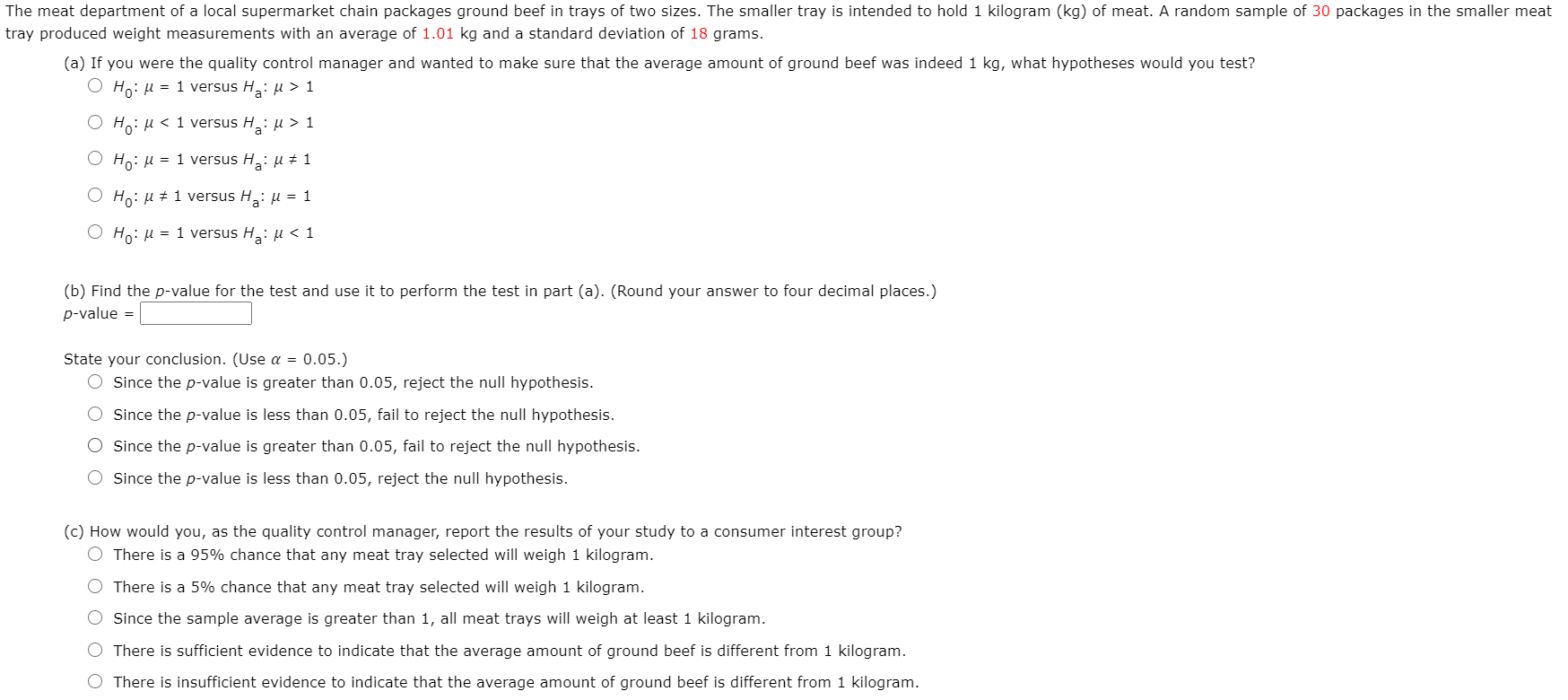 Solved The meat department of a local supermarket chain | Chegg.com