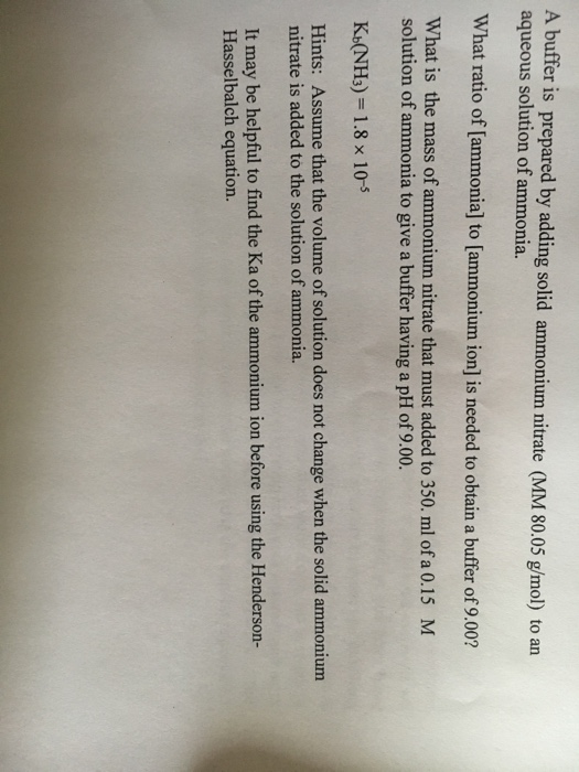 Solved A buffer is prepared by adding solid ammonium nitrate | Chegg.com
