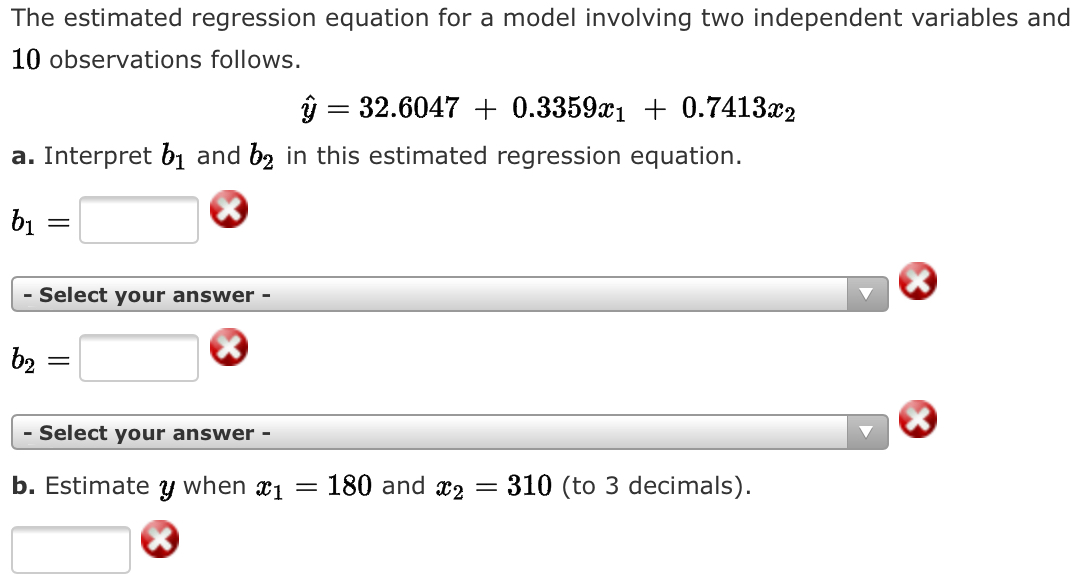 Solved The estimated regression equation for a model | Chegg.com