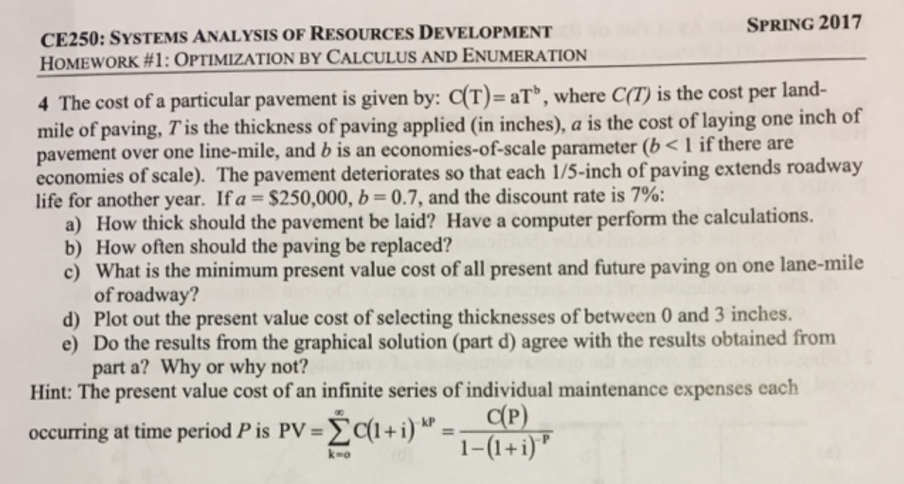 Solved CE250: SYSTEMS ANALYSIS OF RESOURCES DEVELOPMENT | Chegg.com