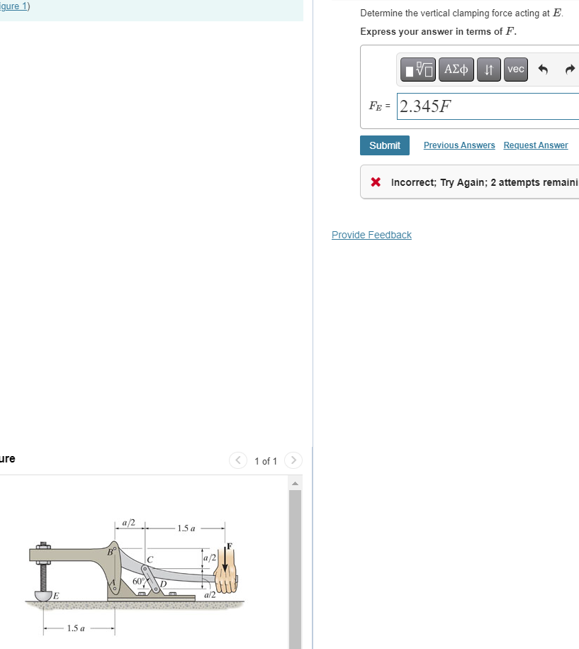 Solved Determine the vertical clamping force acting at | Chegg.com