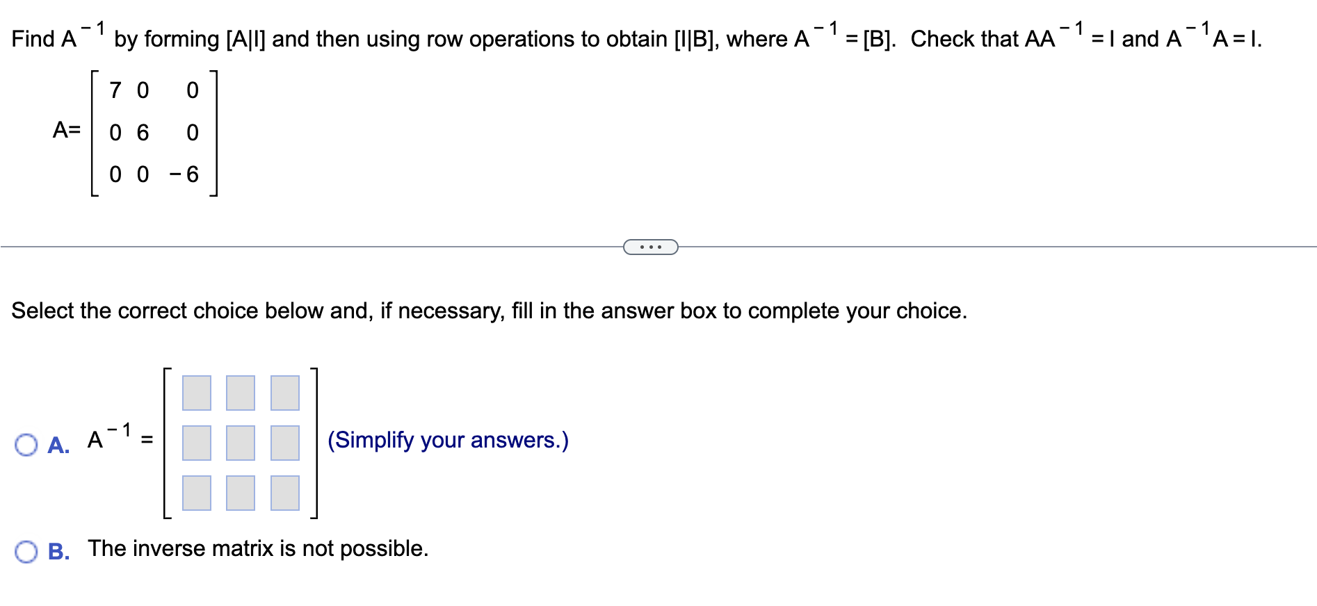 Solved -1 Find A - 1 by forming [A]l] and then using row | Chegg.com