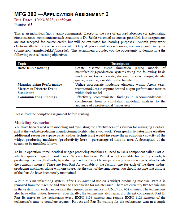 Solved MFG 382 -ApplicAtion AssignMENT 2 Due Date: | Chegg.com