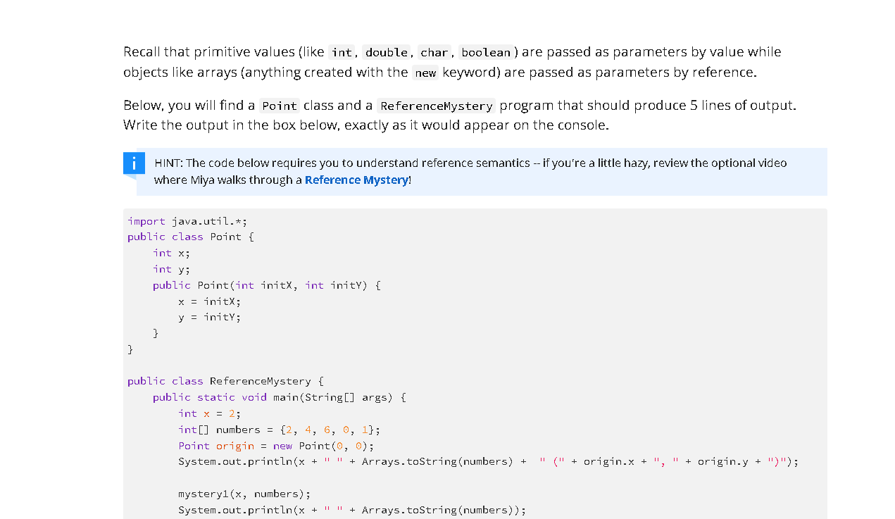 Solved Recall that primitive values (like int, double, char, | Chegg.com