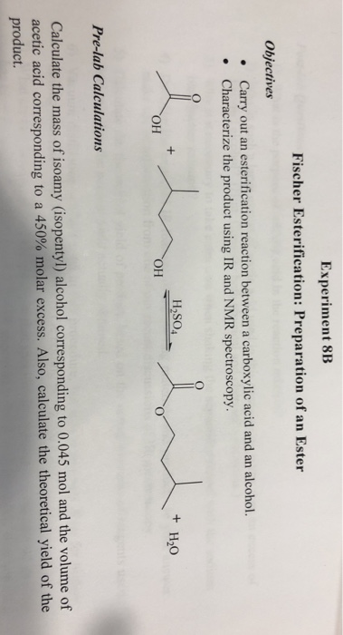 Solved Experiment 8B Fischer Esterification: Preparation of | Chegg.com
