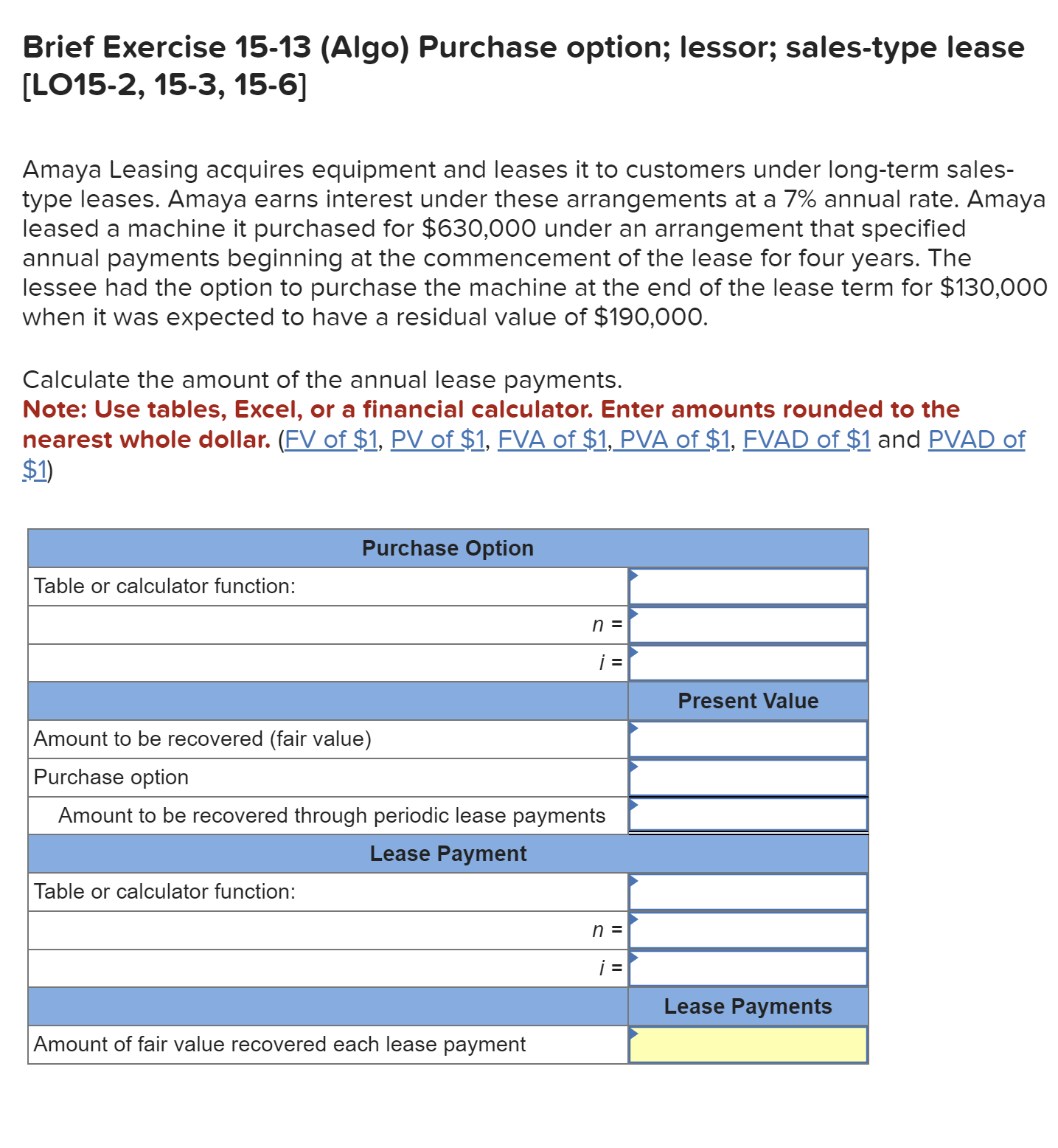 Solved Brief Exercise 15-13 (Algo) ﻿Purchase option; lessor; | Chegg.com