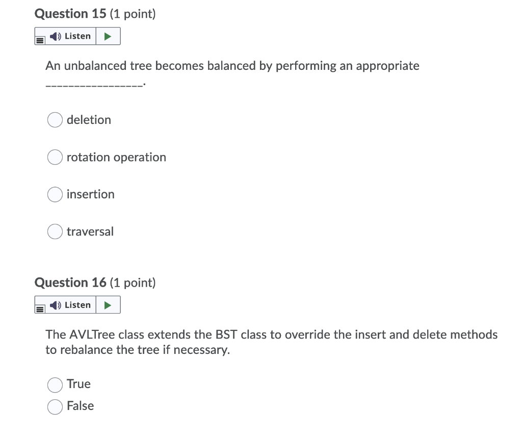 Solved Question 15 (1 point) Listen E An unbalanced tree | Chegg.com