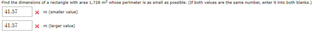 Solved Find the dimensions of a rectangle with area 1,728 m2 | Chegg.com