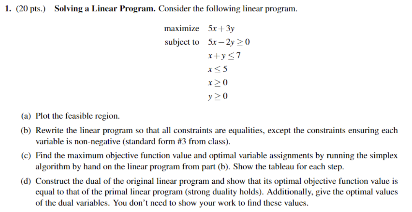 Solved (20 ﻿pts.) ﻿Solving a Linear Program. Consider the | Chegg.com