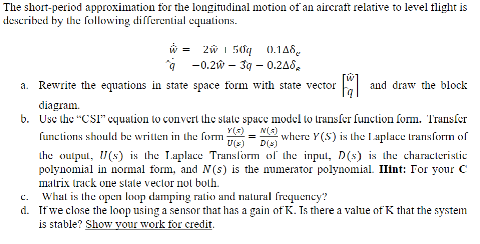 The short period approximation for the longitudinal | Chegg.com