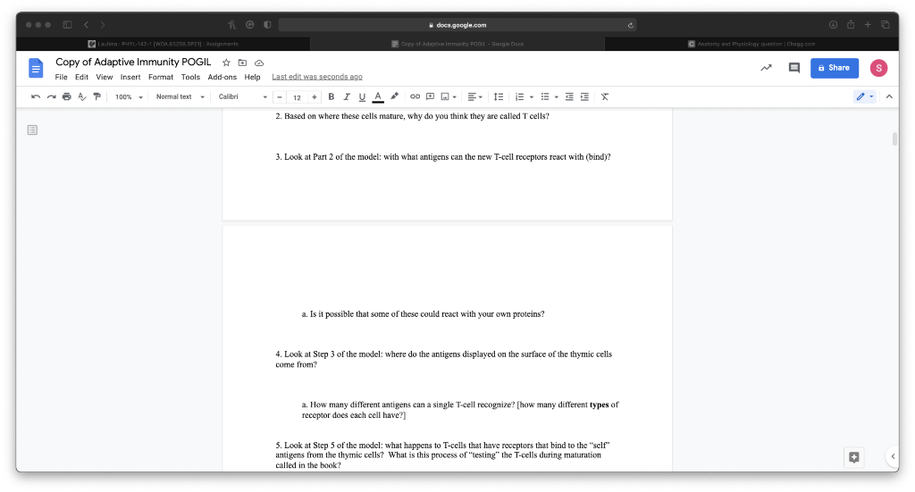 Solved docs.google.com + Copy of Adaptive Immunity POGIL- | Chegg.com