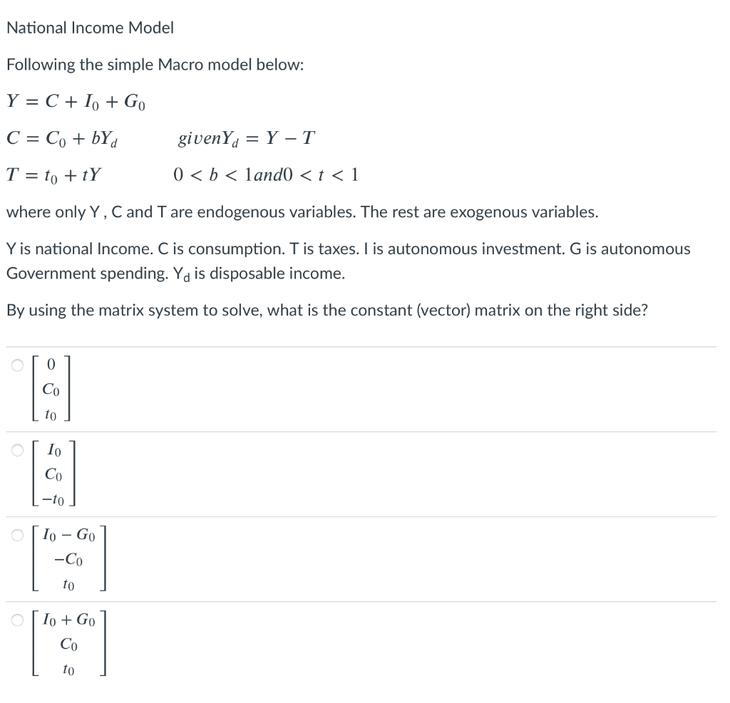 Solved National Income Model Following the simple Macro | Chegg.com