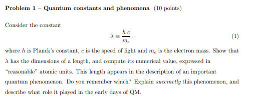 Solved Problem 1 - Quantum constants and phenomena (10 | Chegg.com